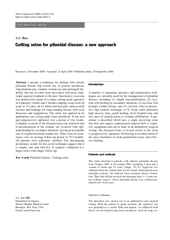 (PDF) Cutting seton for pilonidal disease: a new approach