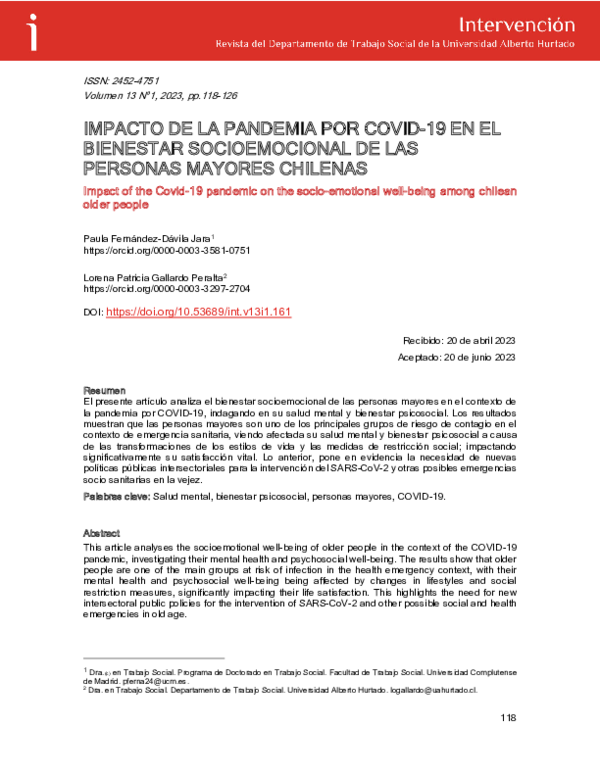 (PDF) Impacto De La Pandemia Por COVID-19 en El Bienestar Socioemocional De Las Personas Mayores ...
