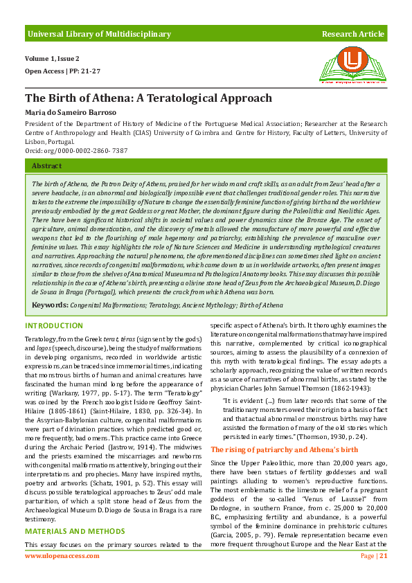 (PDF) The Birth of Athena: A Teratological Approach