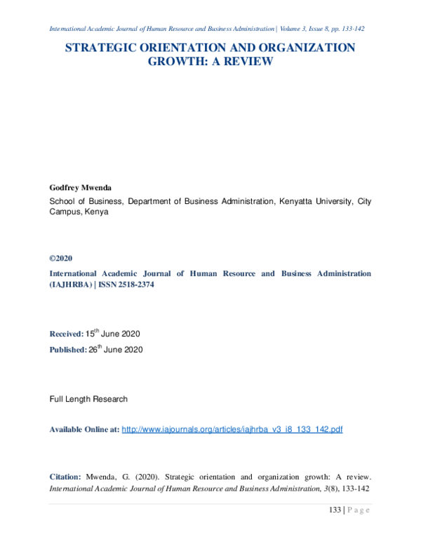 (PDF) Strategic Orientation and Organization Growth: A Review