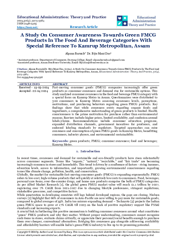 (PDF) A Study On Consumer Awareness Towards Green FMCG Products In The ...