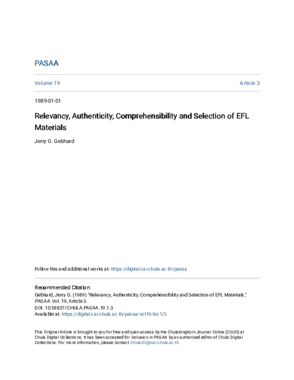 (PDF) Relevancy, Authenticity, Comprehensibility and Selection of EFL ...