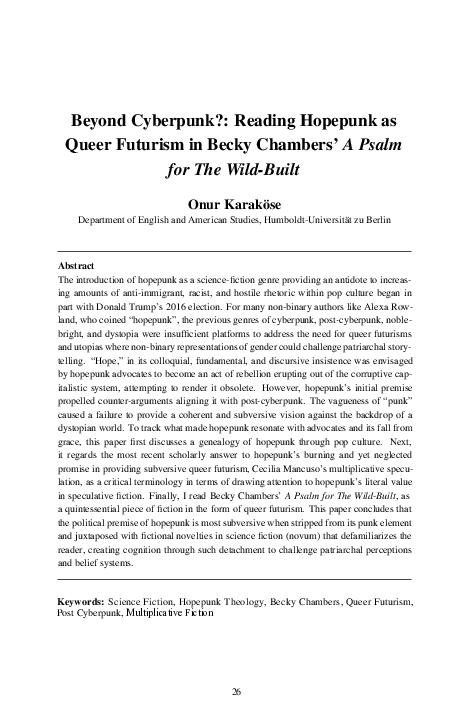 (PDF) Beyond Cyberpunk: Reading Hopepunk as Queer Futurism in Becky ...