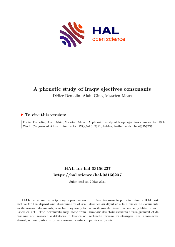 (PDF) A phonetic study of Iraqw ejectives consonants
