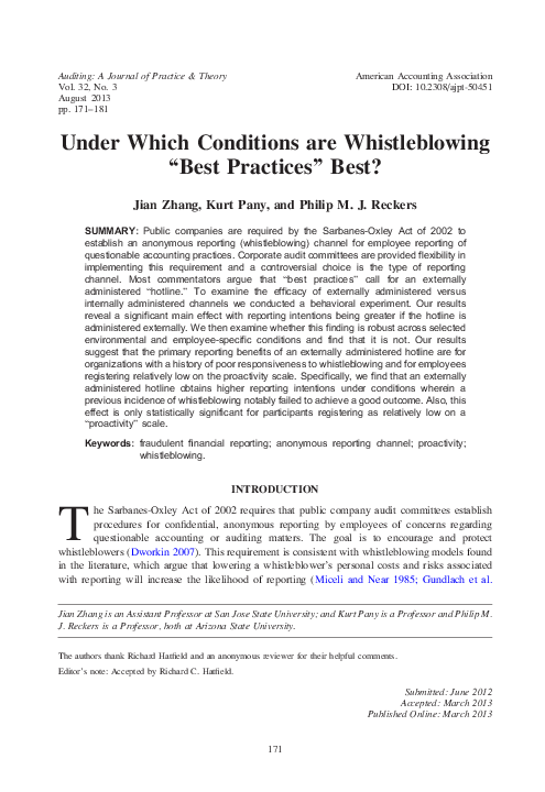 (PDF) Under Which Conditions are Whistleblowing “Best Practices” Best ...