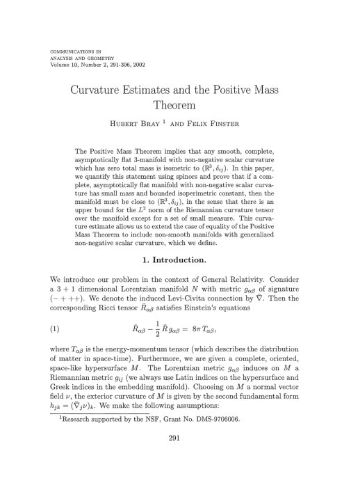 (PDF) Curvature estimates and the positive mass theorem