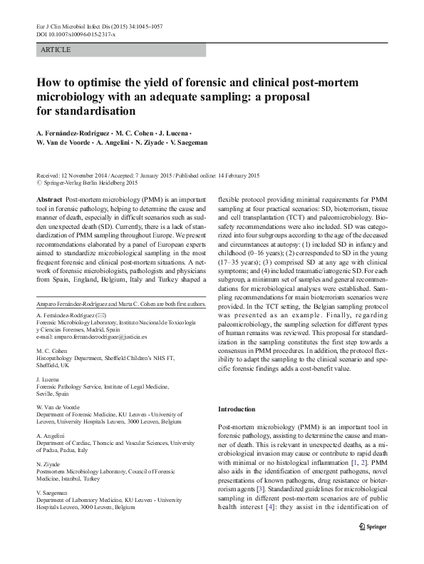 (PDF) How to optimise the yield of forensic and clinical post-mortem ...