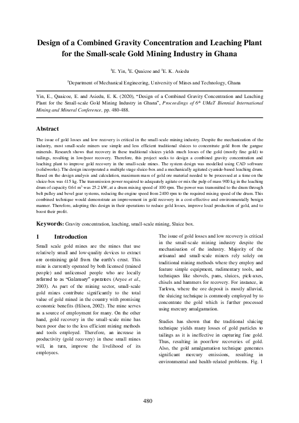 (PDF) Design of a Combined Gravity Concentration and Leaching Plant for ...