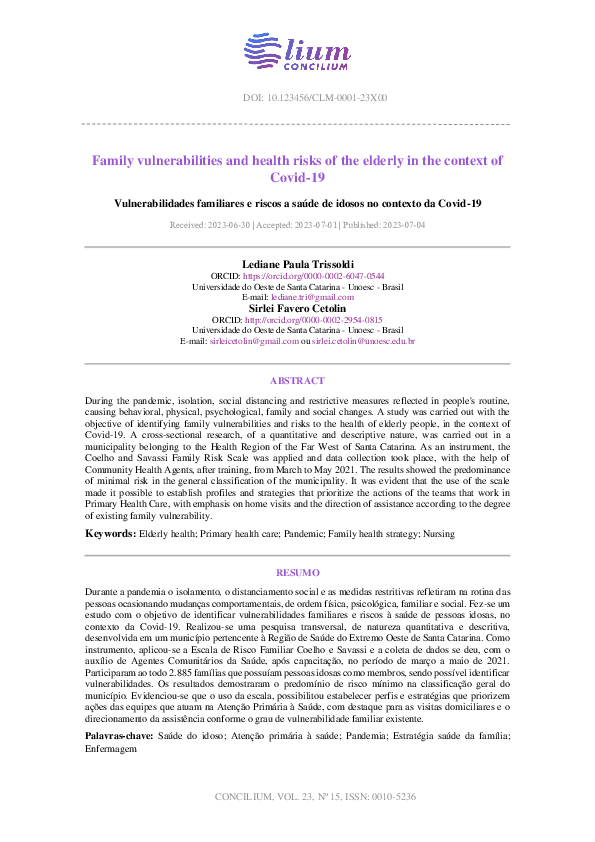 (PDF) Family vulnerabilities and health risks of the elderly in the ...