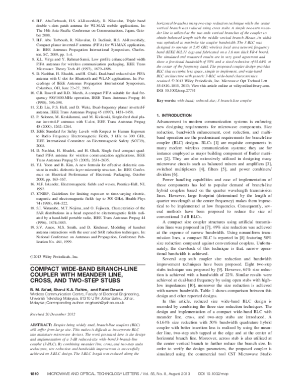 (PDF) Compact Wide‐Band Branch‐Line Coupler with Meander Line, Cross ...