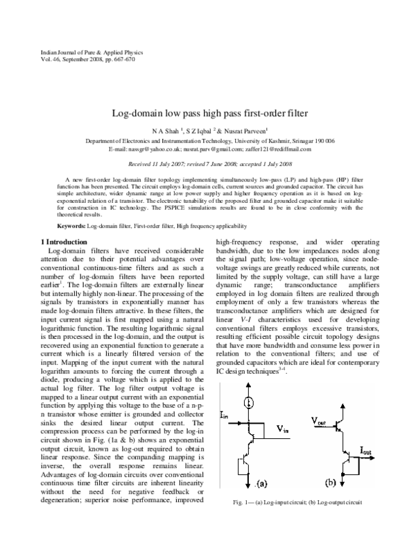 (PDF) Log-domain low pass high pass first-order filter