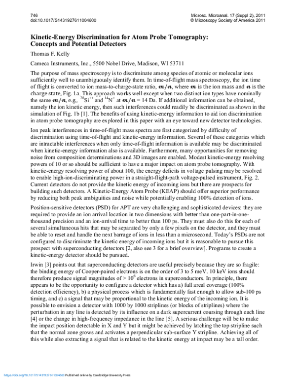 (PDF) Kinetic-Energy Discrimination in Atom Probe Tomography