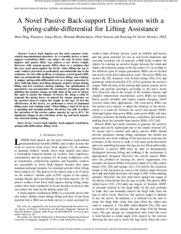 (PDF) A Novel Passive Back-support Exoskeleton with a Spring-cable ...