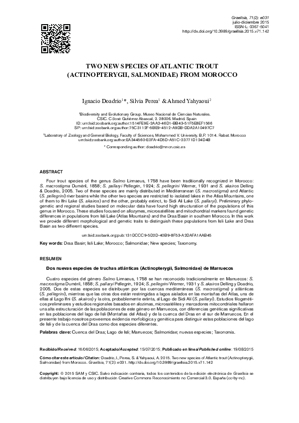 (PDF) Two new species of atlantic trout (Actinopterygii, Salmonidae ...