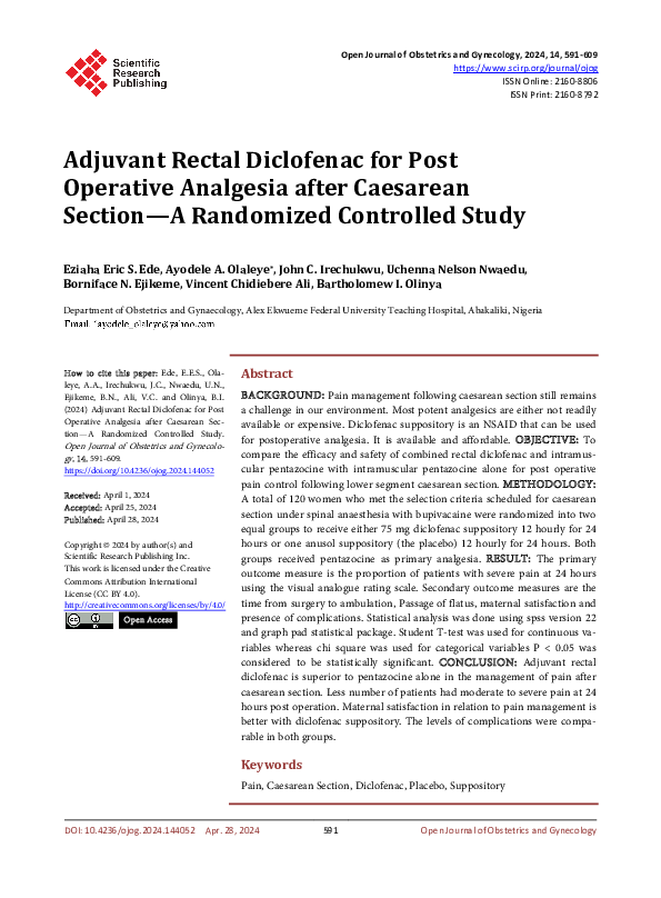 (PDF) Adjuvant Rectal Diclofenac for Post Operative Analgesia after ...