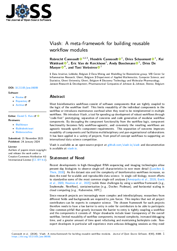 (PDF) Viash: A meta-framework for building reusable workflow modules | Toni Verbeiren - Academia.edu