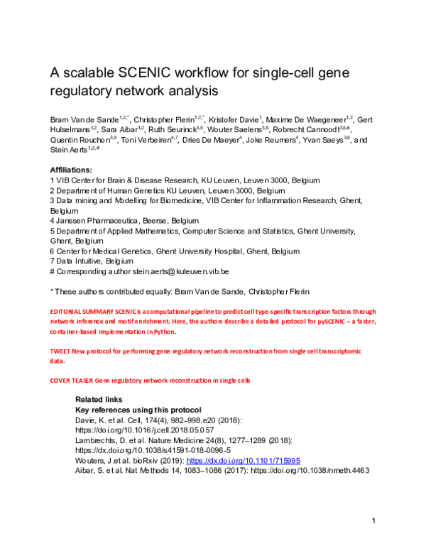 (PDF) A scalable SCENIC workflow for single-cell gene regulatory network analysis