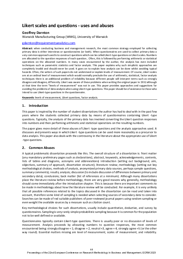 (PDF) Likert scales and questions: uses and abuses