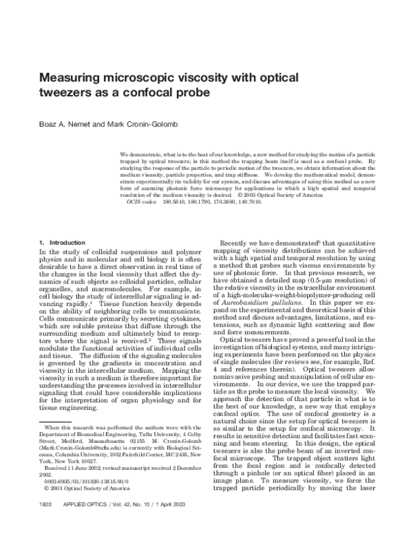 (PDF) Measuring microscopic viscosity with optical tweezers as a ...