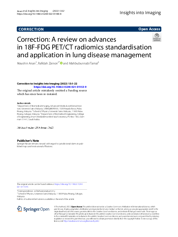 (PDF) Correction: A review on advances in 18F-FDG PET/CT radiomics standardisation and ...