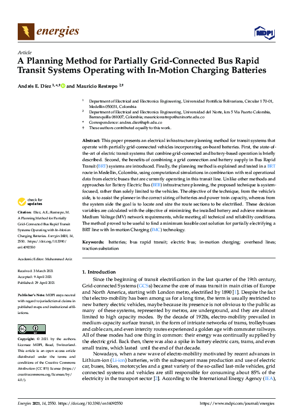 (PDF) A Planning Method for Partially Grid-Connected Bus Rapid Transit Systems Operating with In ...