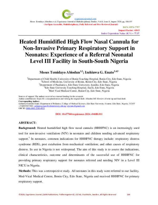 (PDF) Heated Humidified High Flow Nasal Cannula for Non-Invasive ...