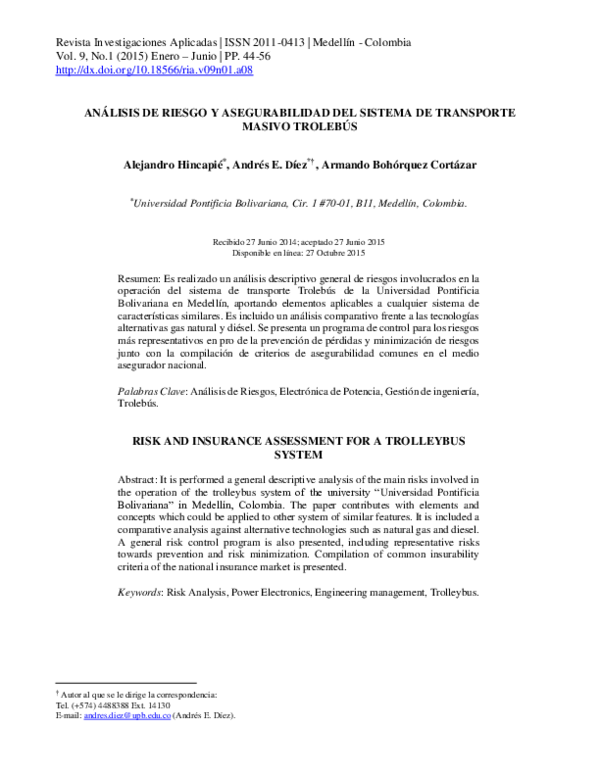 (PDF) Análisis de riesgo y asegurabilidad del sistema de transporte masivo Trolebús