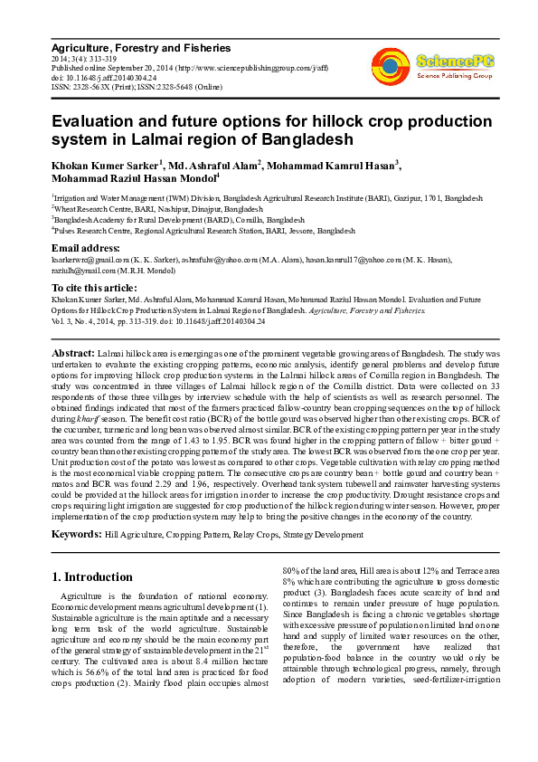 (PDF) Evaluation and Future Options for Hillock Crop Production System ...