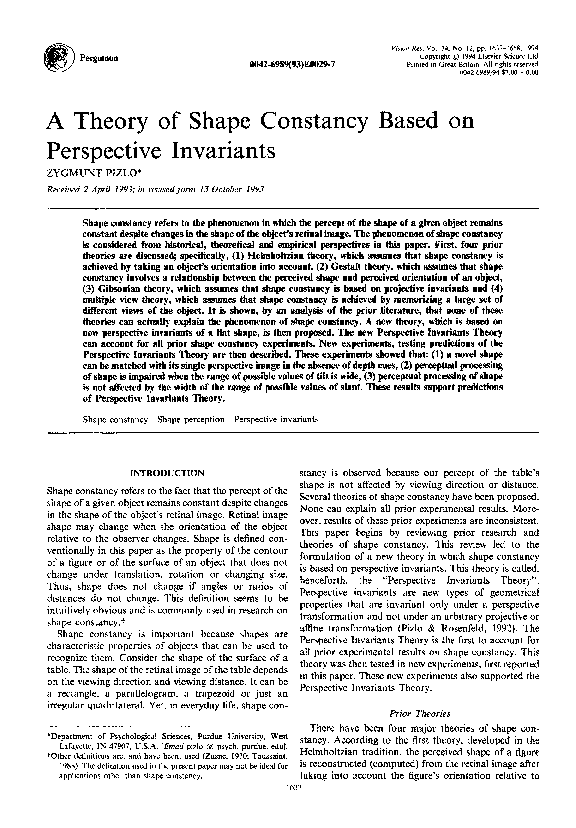 (PDF) A theory of shape constancy based on perspective invariants