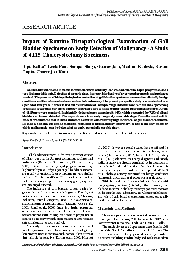 (PDF) Impact of Routine Histopathological Examination of Gall Bladder ...
