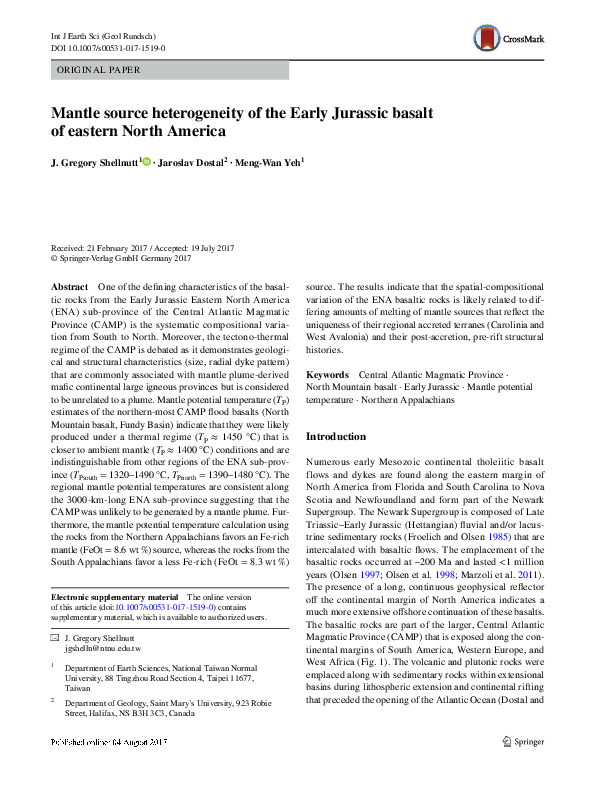 (PDF) Mantle source heterogeneity of the Early Jurassic basalt of ...