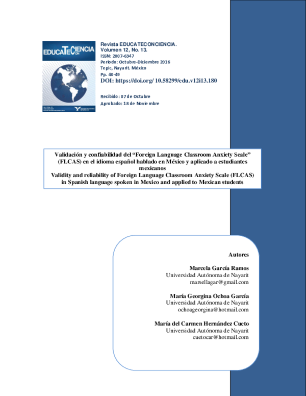 (PDF) Validación y confiabilidad del “Foreign Language Classroom ...