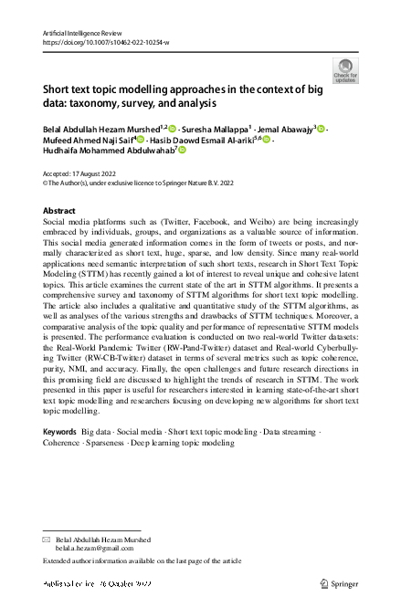 (PDF) Short text topic modelling approaches in the context of big data ...