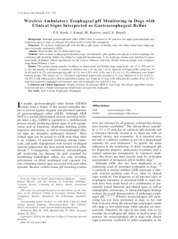 (PDF) Wireless Ambulatory Esophageal pH Monitoring in Dogs with ...