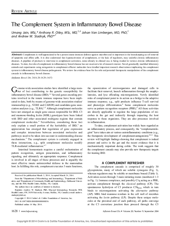 (PDF) The Complement System in Inflammatory Bowel Disease