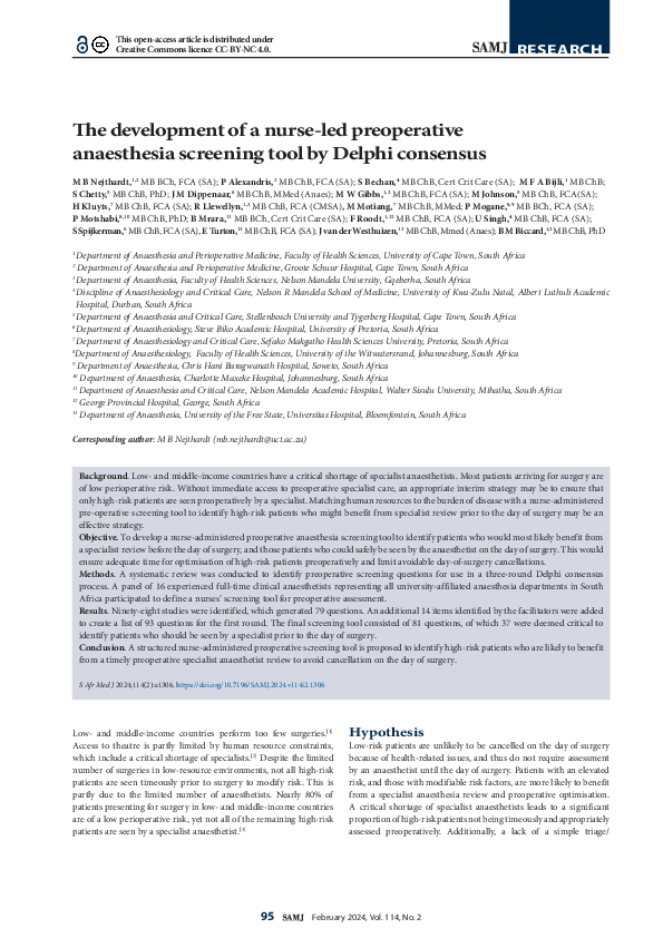 (PDF) The development of a nurse-led preoperative anaesthesia screening tool by Delphi consensus