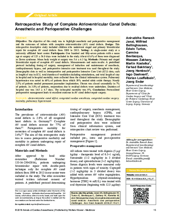(PDF) Retrospective study of complete atrioventricular canal defects ...