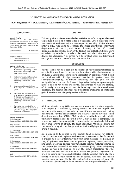 (PDF) 3D Printed Laryngoscope for Endotracheal Intubation | Edwin ...