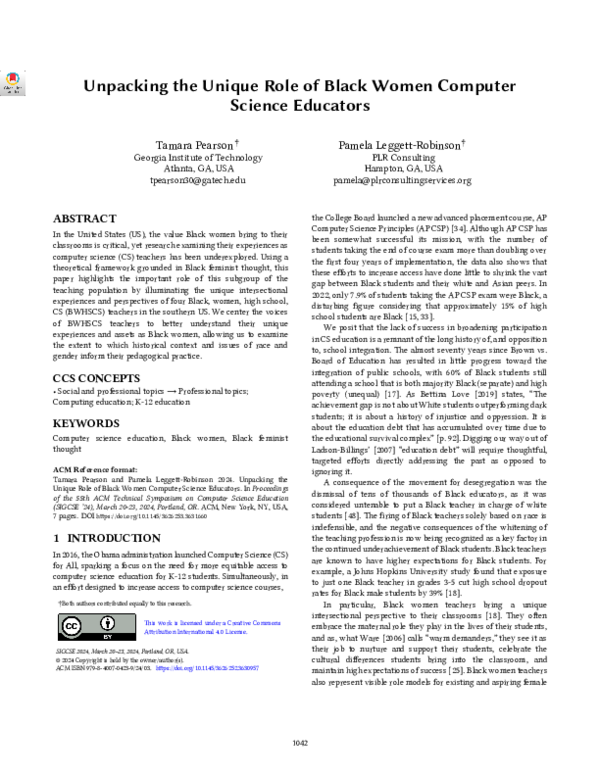 (PDF) Unpacking the Unique Role of Black Women Computer Science Educators