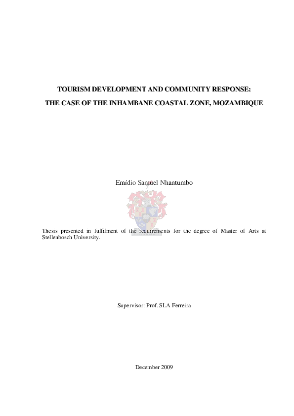 (PDF) Tourism development and community response : the case of the Inhambane Coastal Zone ...