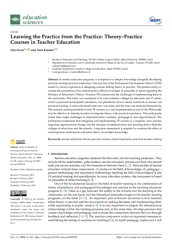 (PDF) Learning the Practice from the Practice: Theory–Practice Courses ...