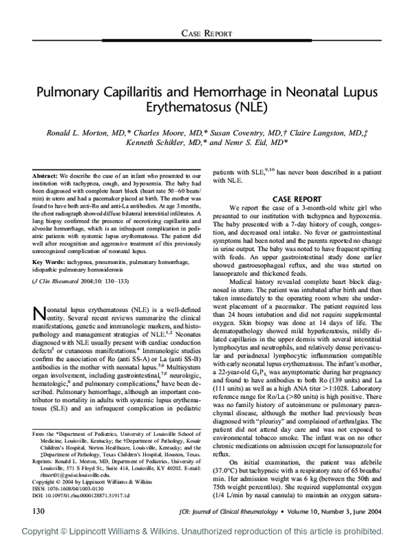 (PDF) Pulmonary Capillaritis and Hemorrhage in Neonatal Lupus ...