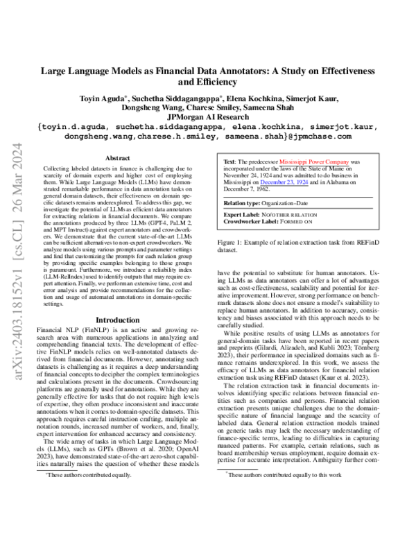 (PDF) Large Language Models as Financial Data Annotators: A Study on Effectiveness and Efficiency