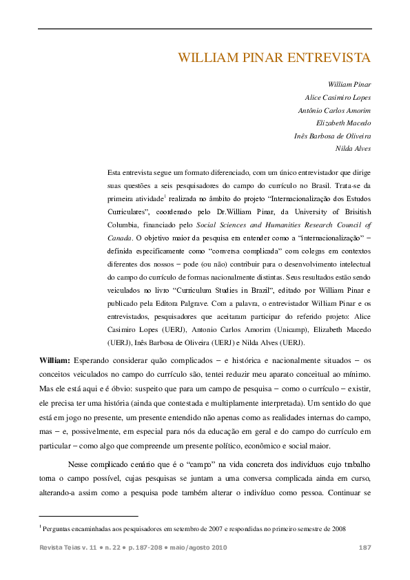 (PDF) William Pinar Entrevista