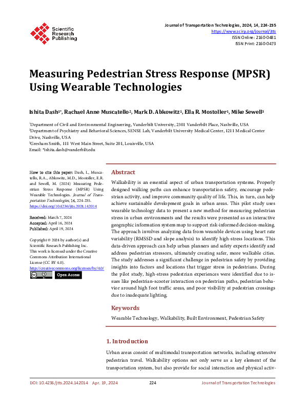 (PDF) Measuring Pedestrian Stress Response (MPSR) Using Wearable ...