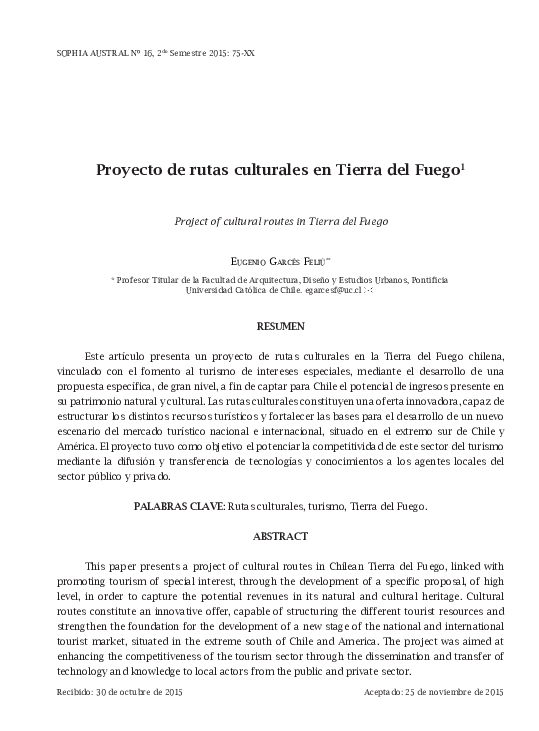 (PDF) Proyecto de rutas culturales en Tierra del Fuego