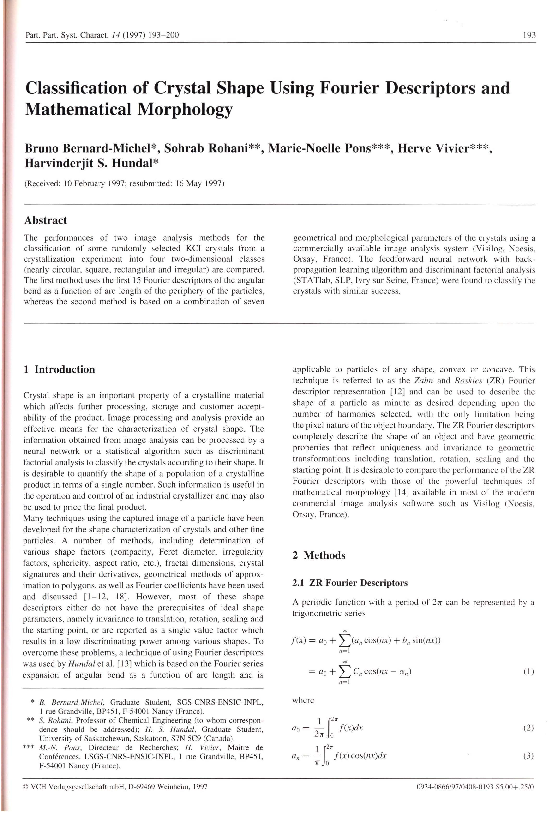 (PDF) Classification of Crystal Shape Using Fourier Descriptors and ...