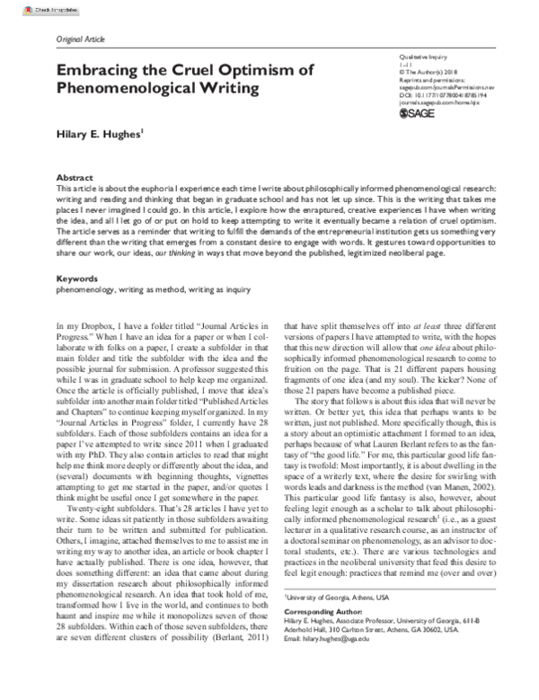 (PDF) Embracing the Cruel Optimism of Phenomenological Writing | Hilary ...