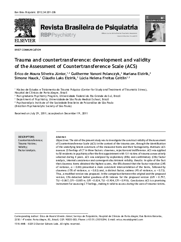 (PDF) Trauma and countertransference: development and validity of the Assessment of ...