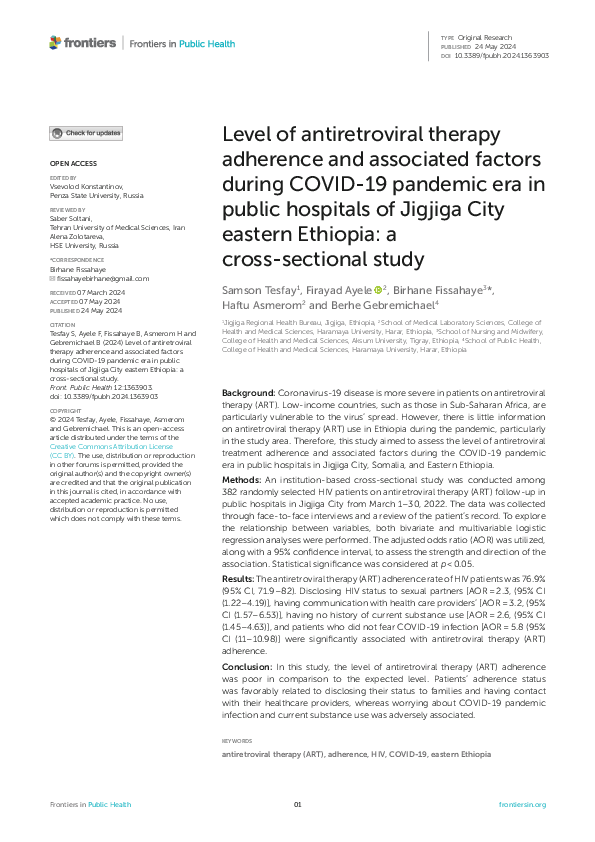(PDF) Level of antiretroviral therapy adherence and associated factors ...
